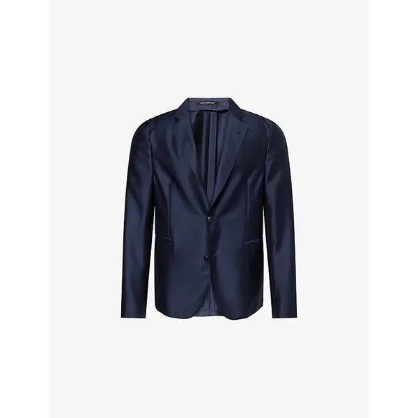 Emporio Armani Tropical Single-breasted Wool And Silk-blend Blazer - Total Eclipse