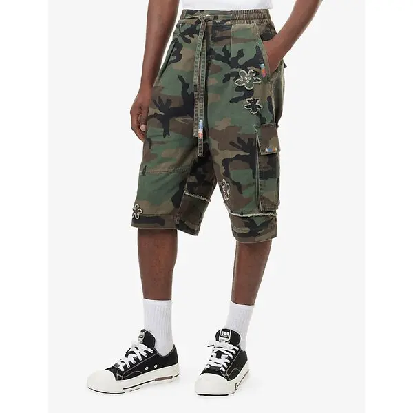NAHMIAS Floral Embroidered Camouflage Cotton Cargo Shorts