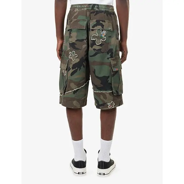 NAHMIAS Floral Embroidered Camouflage Cotton Cargo Shorts