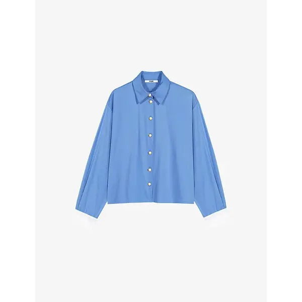 Maje Pussybow Long-sleeved Cotton Shirt - Blue