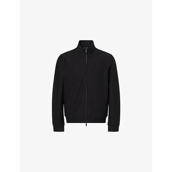 Emporio Armani Zip High-neck Cotton-blend Track Jacket - Square Pattern Black
