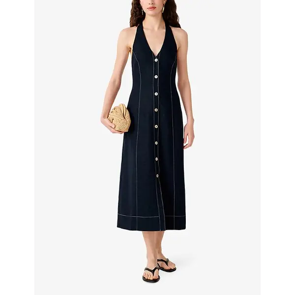 OMNES Octavia Halter Linen-blend Midi Dress