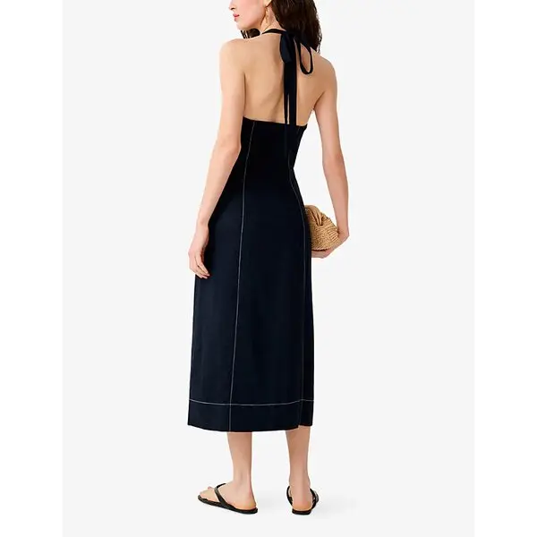 OMNES Octavia Halter Linen-blend Midi Dress