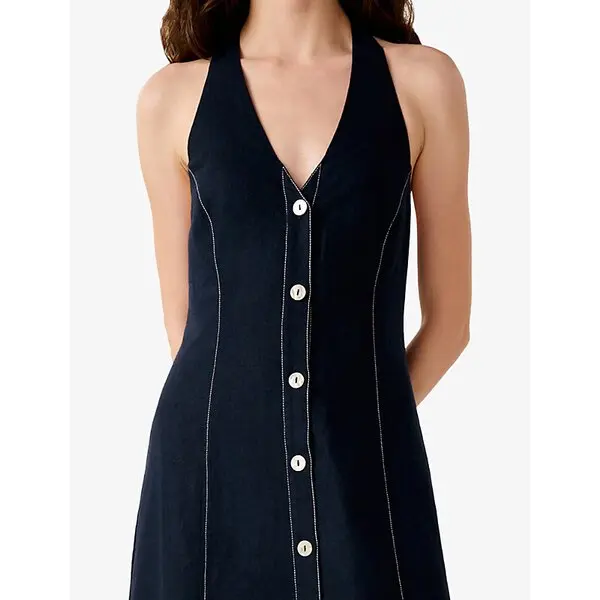 OMNES Octavia Halter Linen-blend Midi Dress