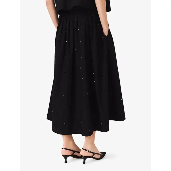 Maje Flared Embellished Cotton Midi Skirt