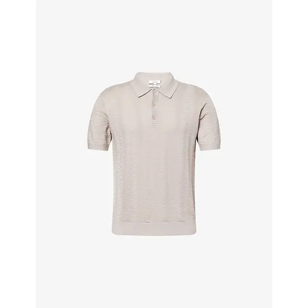 ARNE Arles Wave Textured Woven Polo Shirt - Stone