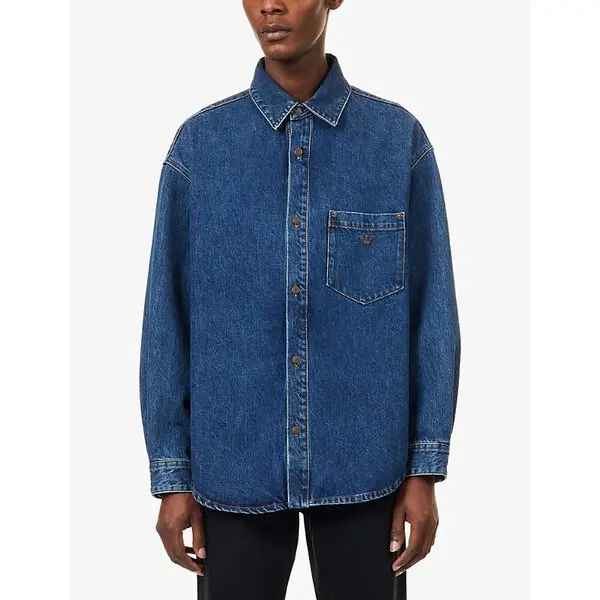 Emporio Armani Logo-embroidered Cotton Denim Overshirt