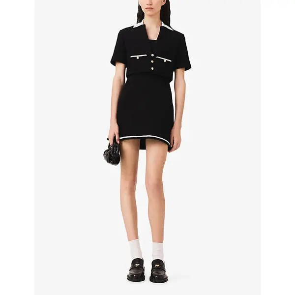 Maje Two-in-one Tweed Cotton-blend Mini Dress