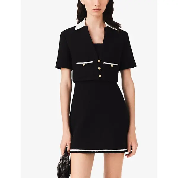 Maje Two-in-one Tweed Cotton-blend Mini Dress