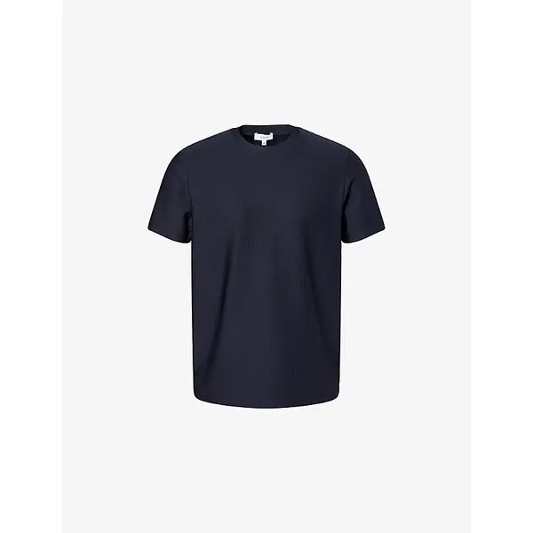 ARNE Pleated Crew-neck Woven T-shirt - Navy