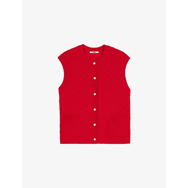 Maje Sleeveless Cable-knitted Wool And Cashmere Top - Red