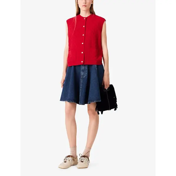 Maje Sleeveless Cable-knitted Wool And Cashmere Top
