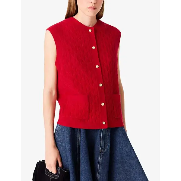 Maje Sleeveless Cable-knitted Wool And Cashmere Top