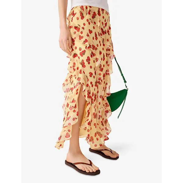 OMNES Darline Tomato Print Chiffon Maxi Skirt