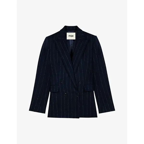 Maje Pinstriped Double-breasted Woven Blazer - Navy