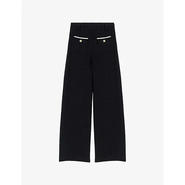 Maje Straight-leg High-rise Tweed Cotton-blend Trousers - Black