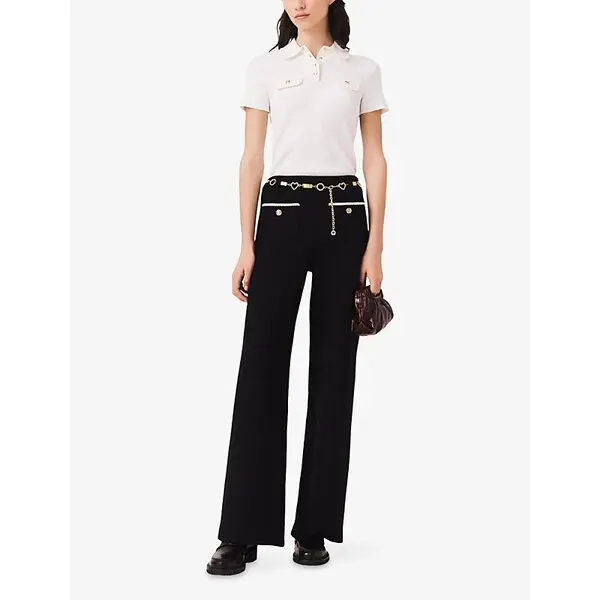 Maje Straight-leg High-rise Tweed Cotton-blend Trousers