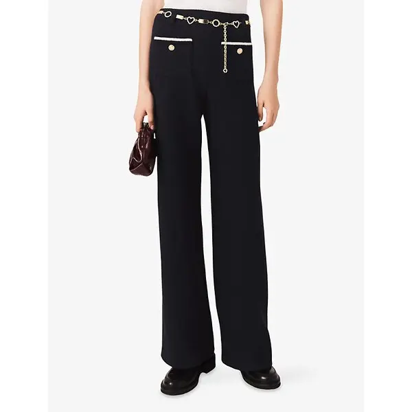 Maje Straight-leg High-rise Tweed Cotton-blend Trousers