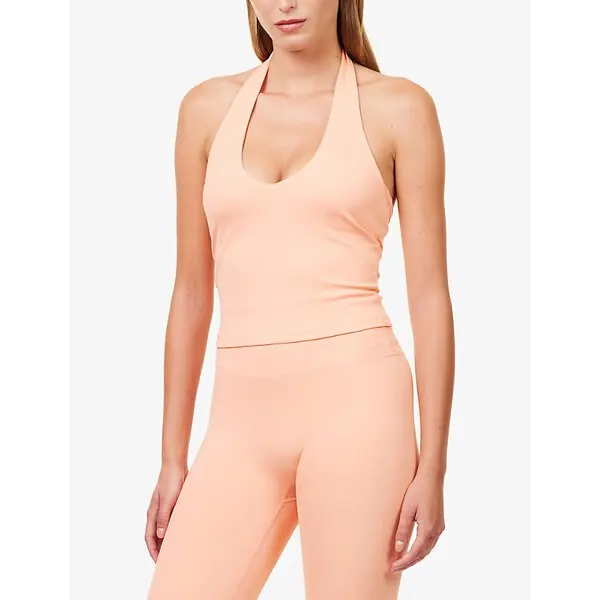 SISTERLY TRIBE Halterneck Logo Stretch-jersey Top