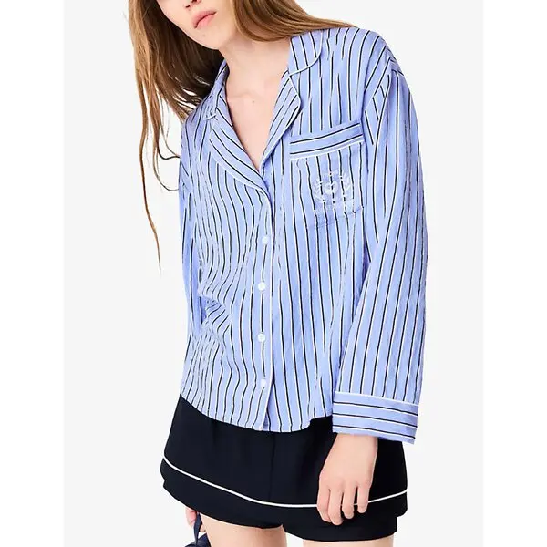 Maje Striped Embroidered Woven Shirt