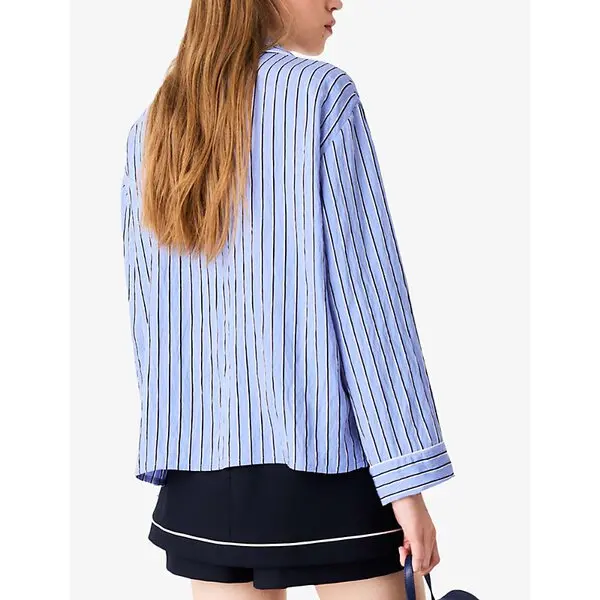 Maje Striped Embroidered Woven Shirt
