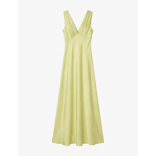 OMNES Casey V-neck Satin Maxi Dress - Shadow Lime