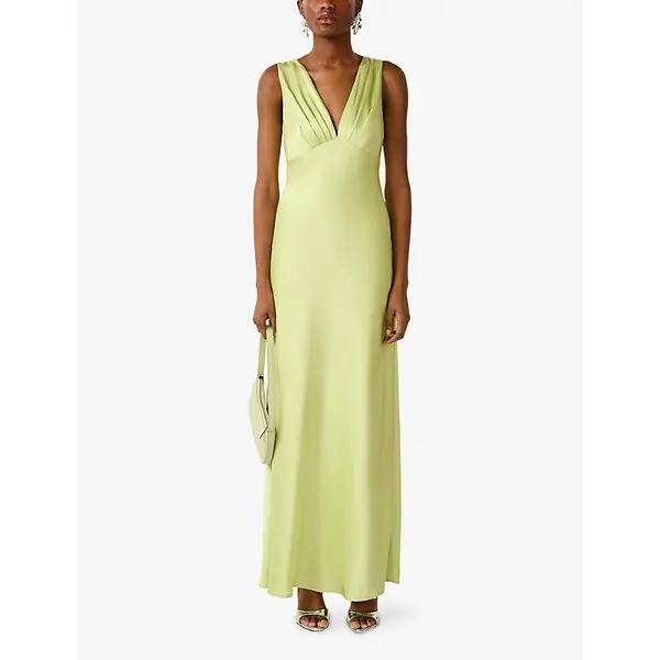 OMNES Casey V-neck Satin Maxi Dress - Shadow Lime