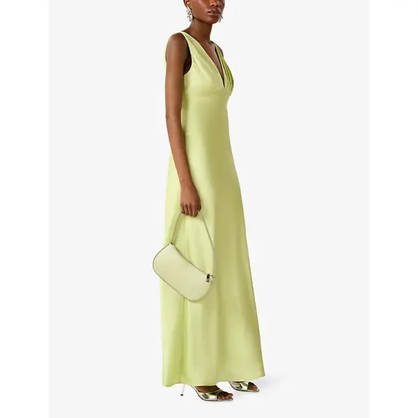 OMNES Casey V-neck Satin Maxi Dress - Shadow Lime