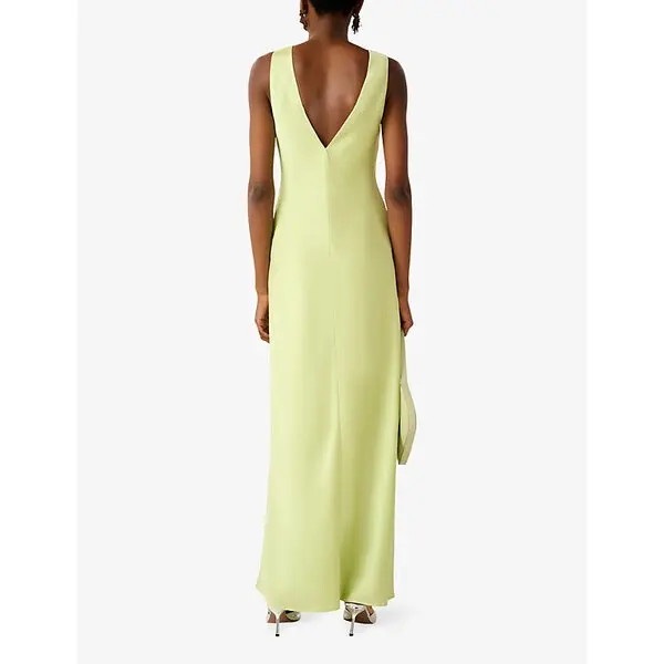 OMNES Casey V-neck Satin Maxi Dress - Shadow Lime