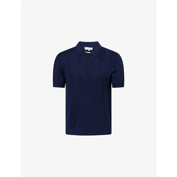 ARNE Arles Wave Textured Woven Polo Shirt - Navy