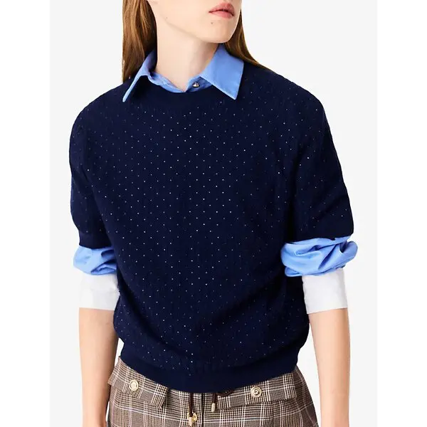Maje Short-sleeved Rhinestone-embellished Wool-blend Jumper