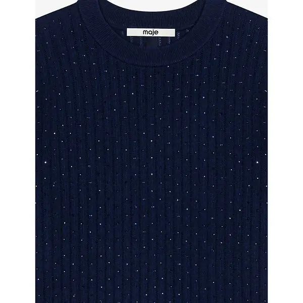 Maje Short-sleeved Rhinestone-embellished Wool-blend Jumper