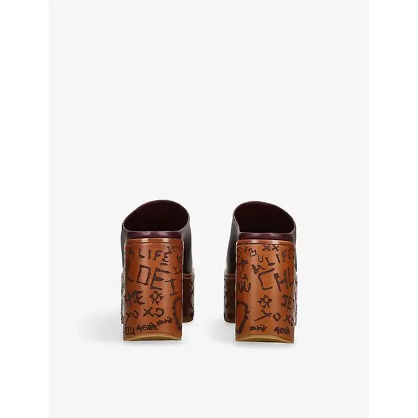 Chloé Brand-print Leather Wedge Heeled Mules