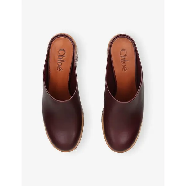 Chloé Brand-print Leather Wedge Heeled Mules