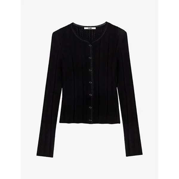 Maje Pointelle-knit Cotton-blend Vest Top And Cardigan Set - Black