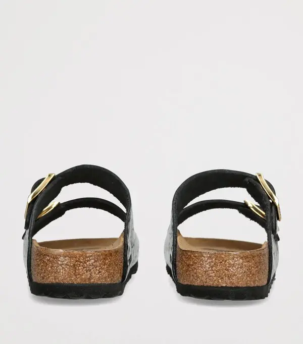 BIRKENSTOCK Leather Croc-embossed Arizona Sandals - Black