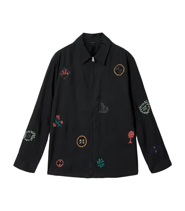 ALLSAINTS Embroidered Zip-up Shirt - Black