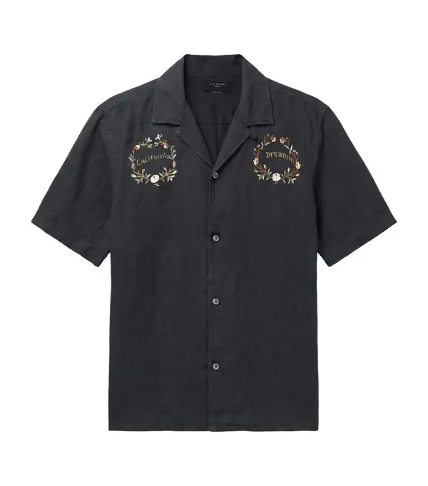 ALLSAINTS Linen Klavicle Bowling Shirt - Black