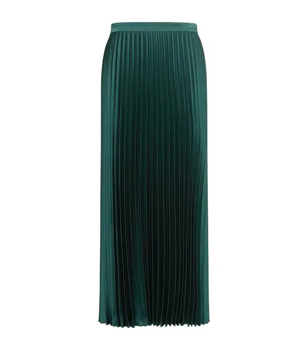 Max Mara Satin Pleated Maxi Skirt - Green