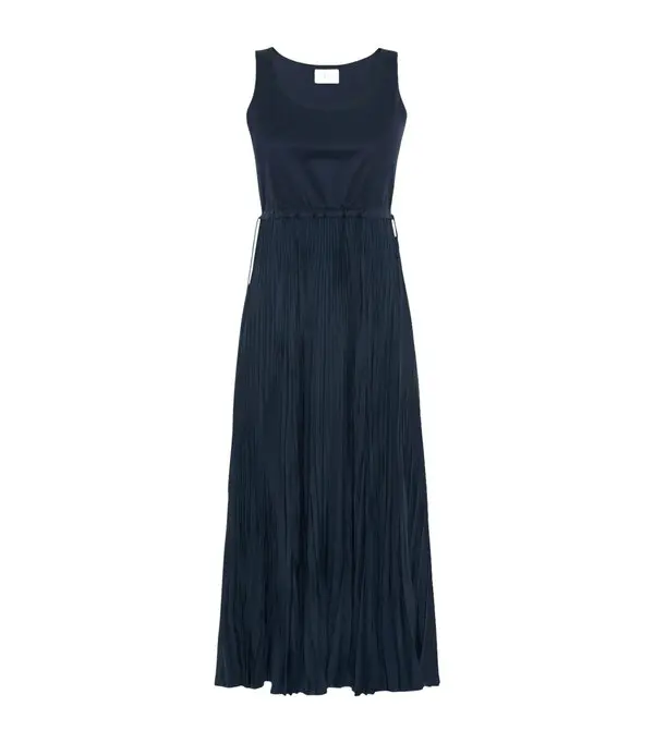Max Mara Pleated Maxi Dress - Navy