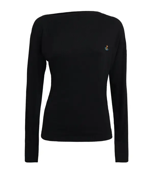 VIVIENNE WESTWOOD Ribbed Long Sleeve T-shirt With Asymmetric Neckline - Black