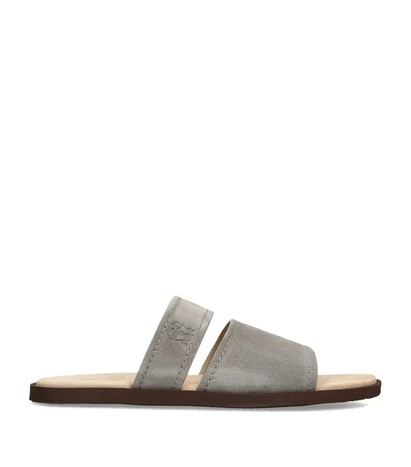 Brunello Cucinelli Leather Slides - Grey