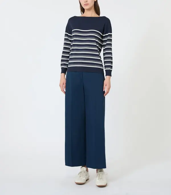 Max Mara Stretch-cotton Wide-leg Trousers - Navy