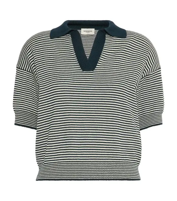 Max Mara Cotton Stripe Short-sleeve Sweater - Navy