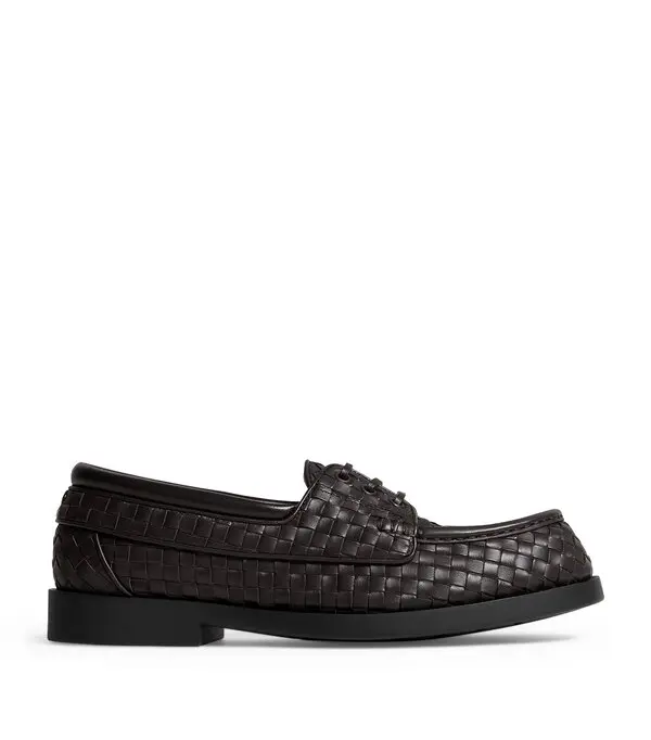 Bottega Veneta Leather Intrecciato Lace-up Loafers - Brown