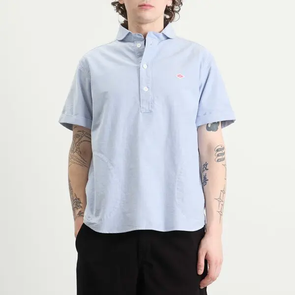DANTON Round Collar Pull Over Shirt - Blue