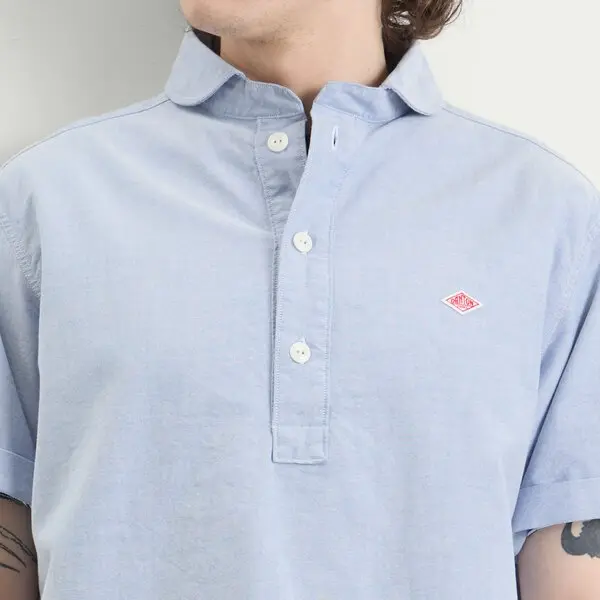 DANTON Round Collar Pull Over Shirt - Blue