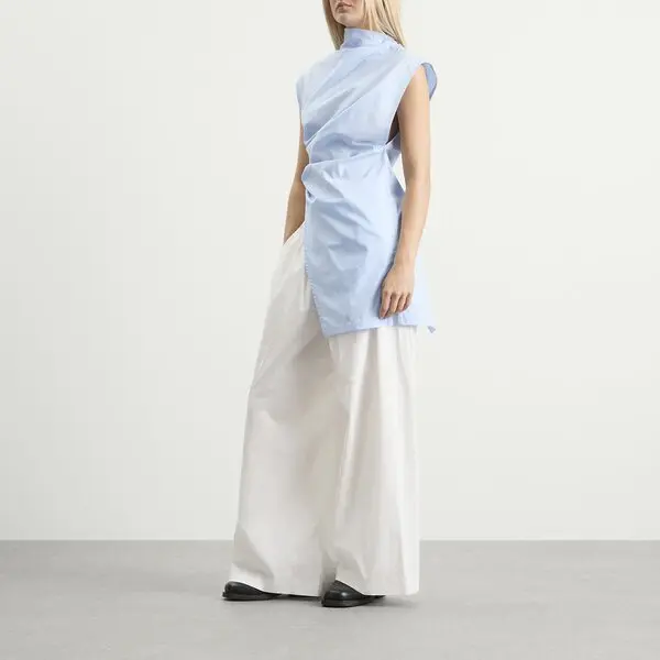TOLU COKER Cotton Asymmetric Drape Blouse - Blue