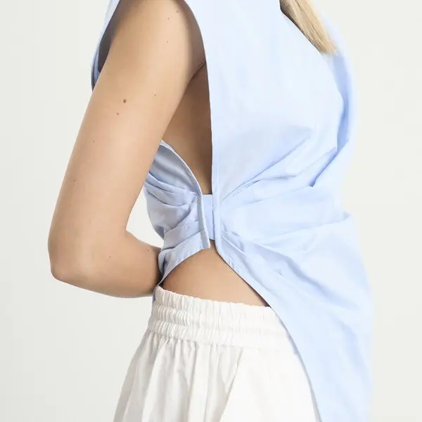 TOLU COKER Cotton Asymmetric Drape Blouse - Blue
