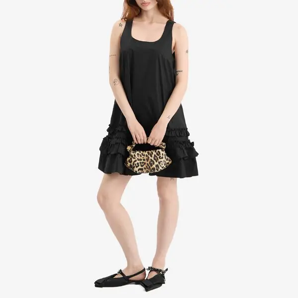 GANNI Cotton Poplin U-neck Mini Dress With Ruffled Hem And Open Back